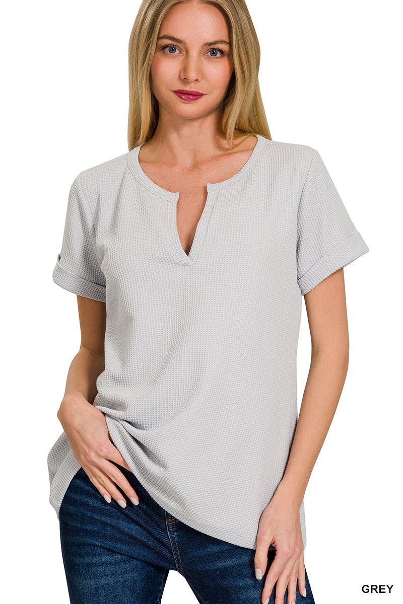 Melange Baby Waffle Short Sleeve Grey — Distinctively Hers